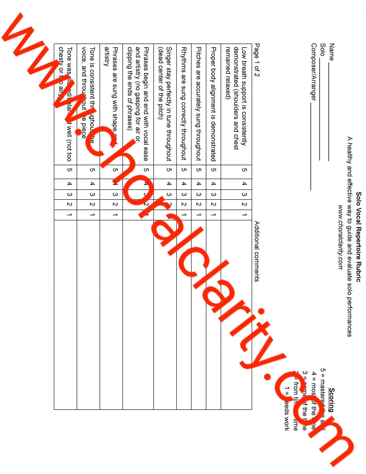 Solo Vocal Performance Rubric - Choral Clarity