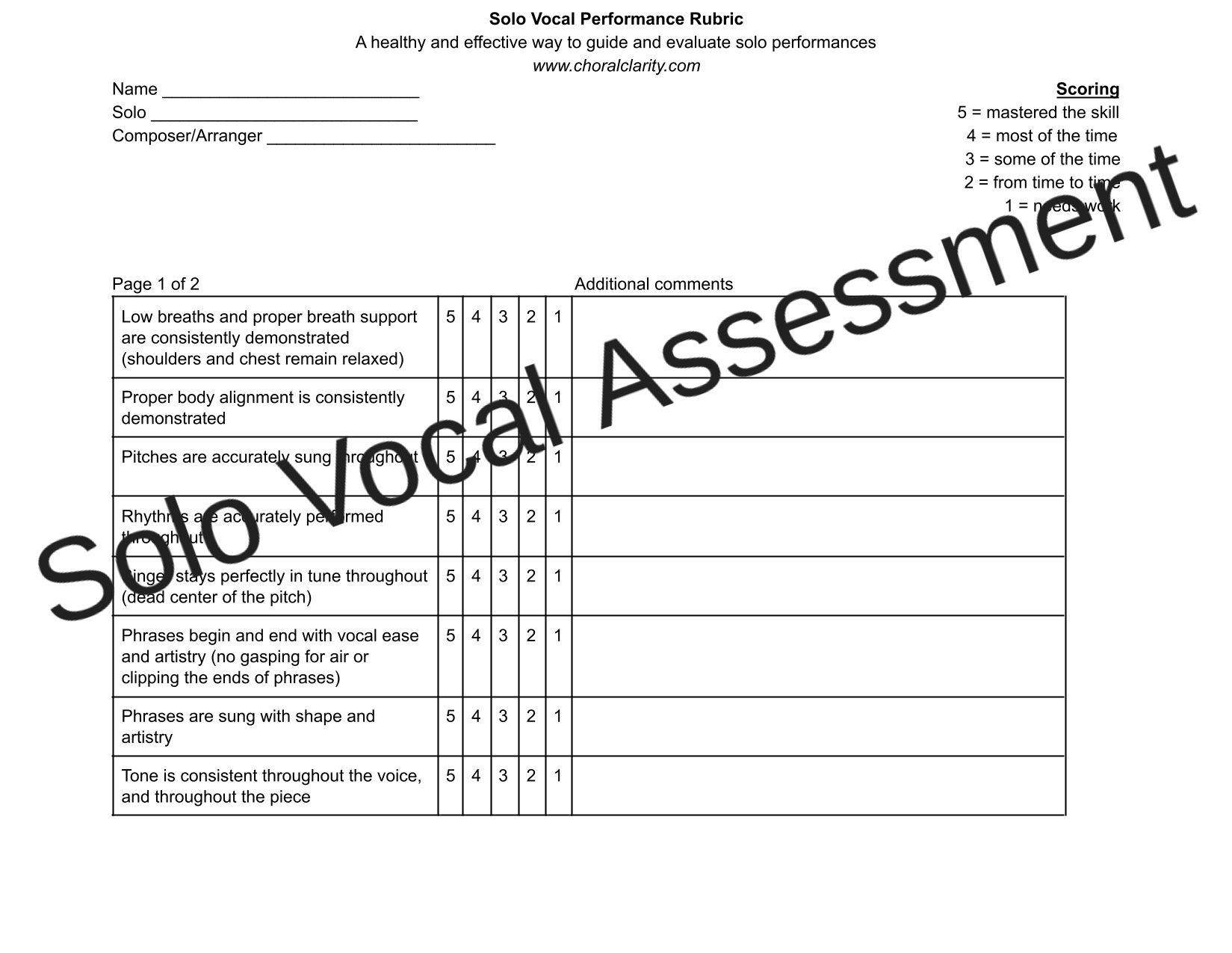 Solo Vocal Performance Rubric - Choral Clarity
