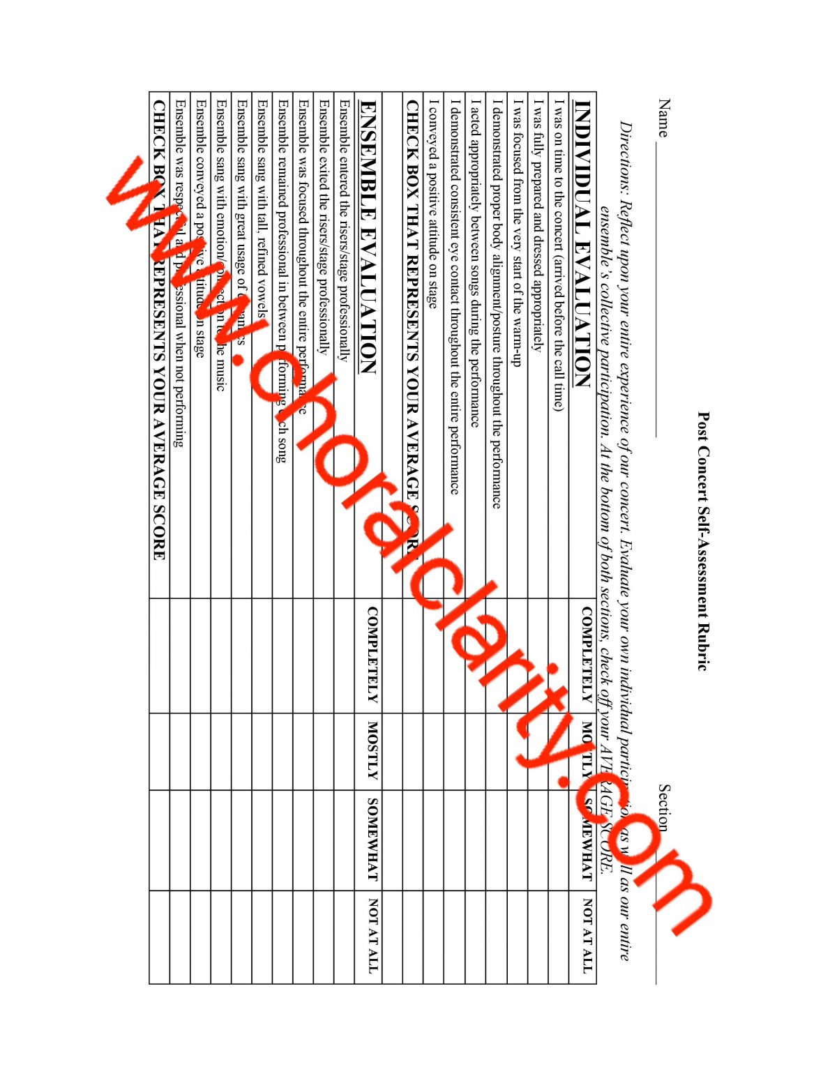 Self-Assessments for Pre-Concert Rehearsals & Post Concert