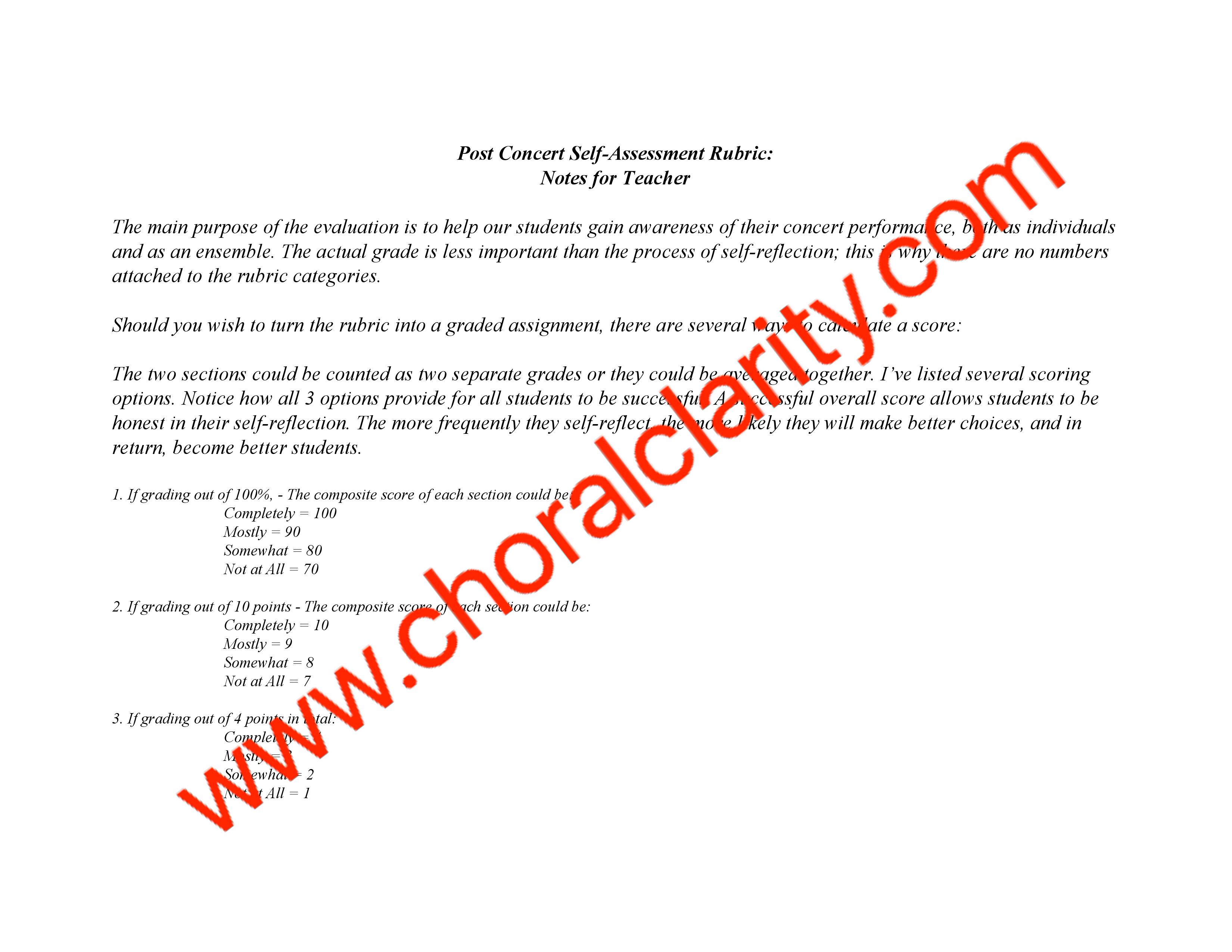 Post Concert Self-Assessment - Choral Clarity