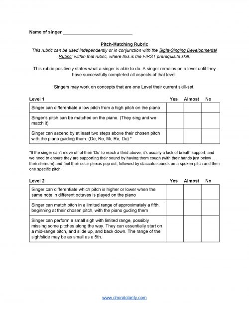 Scale-singing Rubric - How to teach/assess singers when singing scale