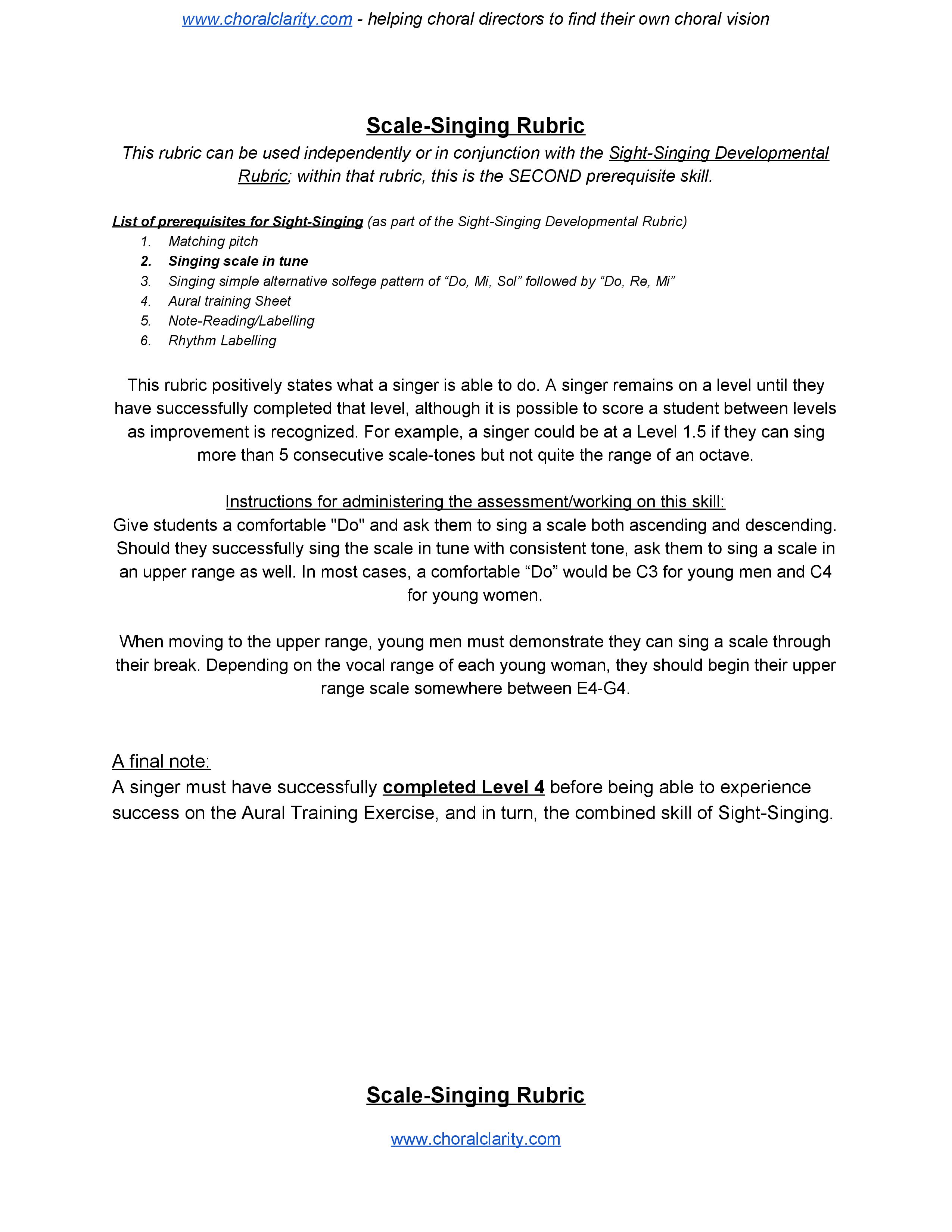 Scale-singing Rubric - How to teach/assess singers when singing scale