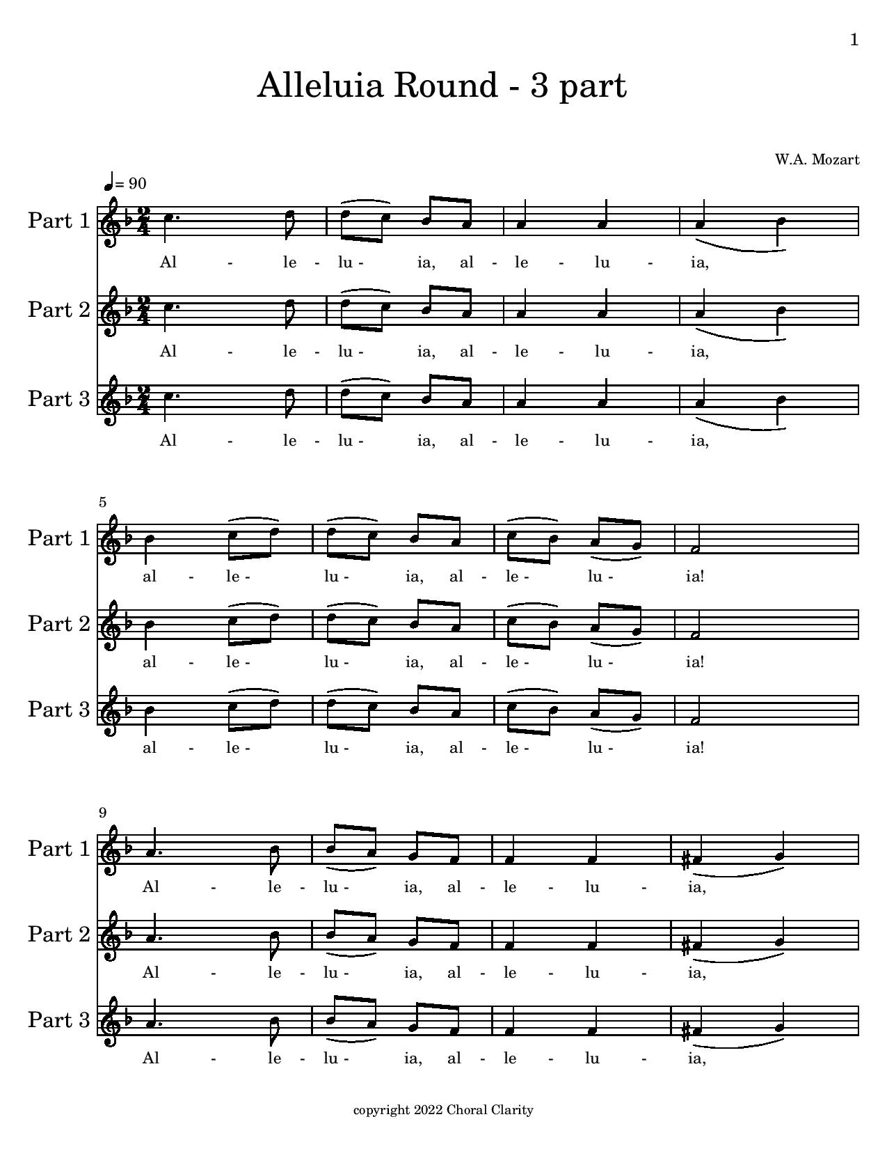 Alleluia Round by Mozart (3 parts) - Choral Clarity